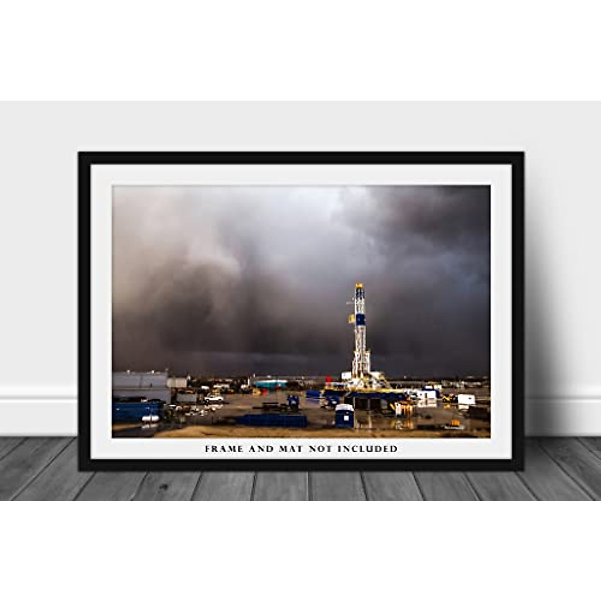 Oilfield Photography Print (Not Framed) Picture of Thunderstorm Passing Behind Drilling Rig on Stormy Day in Oklahoma Oil and Gas Wall Art Energy Decor (16" x 20")