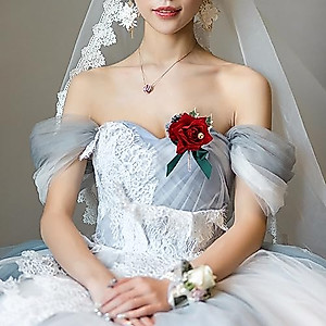 Didiseaon Christmas Decor Christmas Wrist Corsage Wristlet, Christmas Theme Bride Bridegroom Boutonniere Pine Cone Corsage for Wedding Boutonniere Decor Fresh Flowers