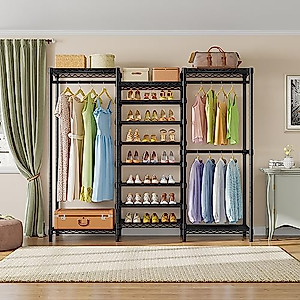 VIPEK S3 Heavy Duty Garment Rack Free Standing Clothes Rack Closet Storage Organizer Large Wardrobe with 6-Tier Shoe Rack, Hanging Rod, Adjustable Shelf, 68.9" L x 15.7" W x 76.4" H, Black