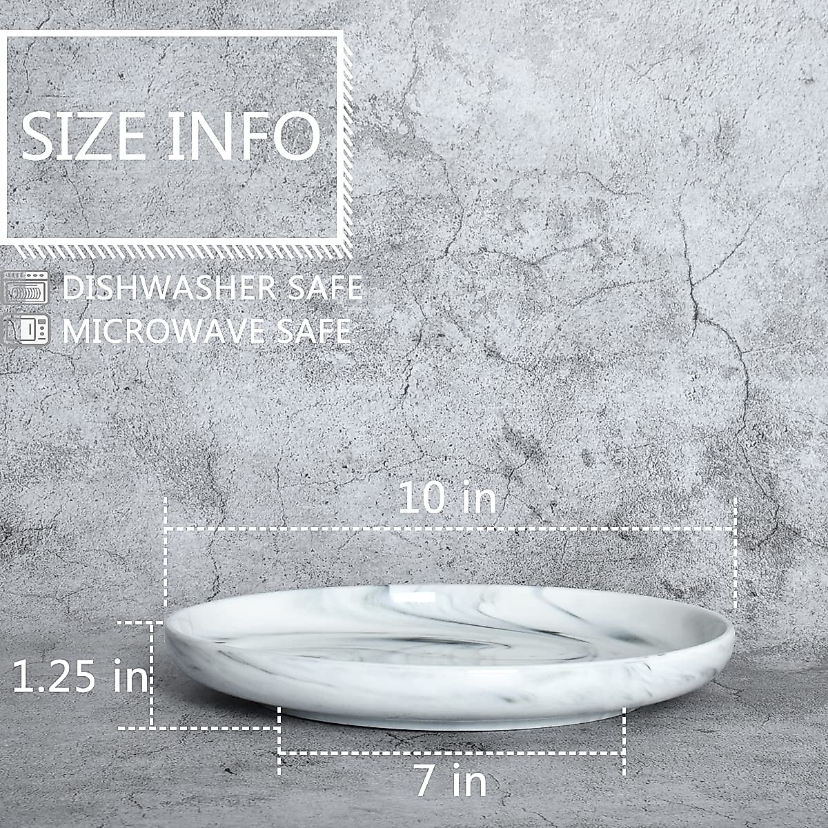 Bosmarlin Marbling Ceramic Rimmed Salad Plates, 8 inches, Set of 4 for Appetizer, Pasta, Dessert, Microwave and Dishwasher Safe (Grey, 8 in)