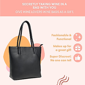 PortoVino Double Pour Vegan Leather Tote Bag with Hidden Insulated Flask Compartment and Dispenser with Spout that Hold 2 separate Bottles Of Wine! Perfect for Traveling, Concerts, Bachelorette Party!