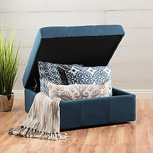 Christopher Knight Home Chatsworth Fabric Storage Ottoman, Navy Blue 30.5' L x 30.5' W x 15.25' H