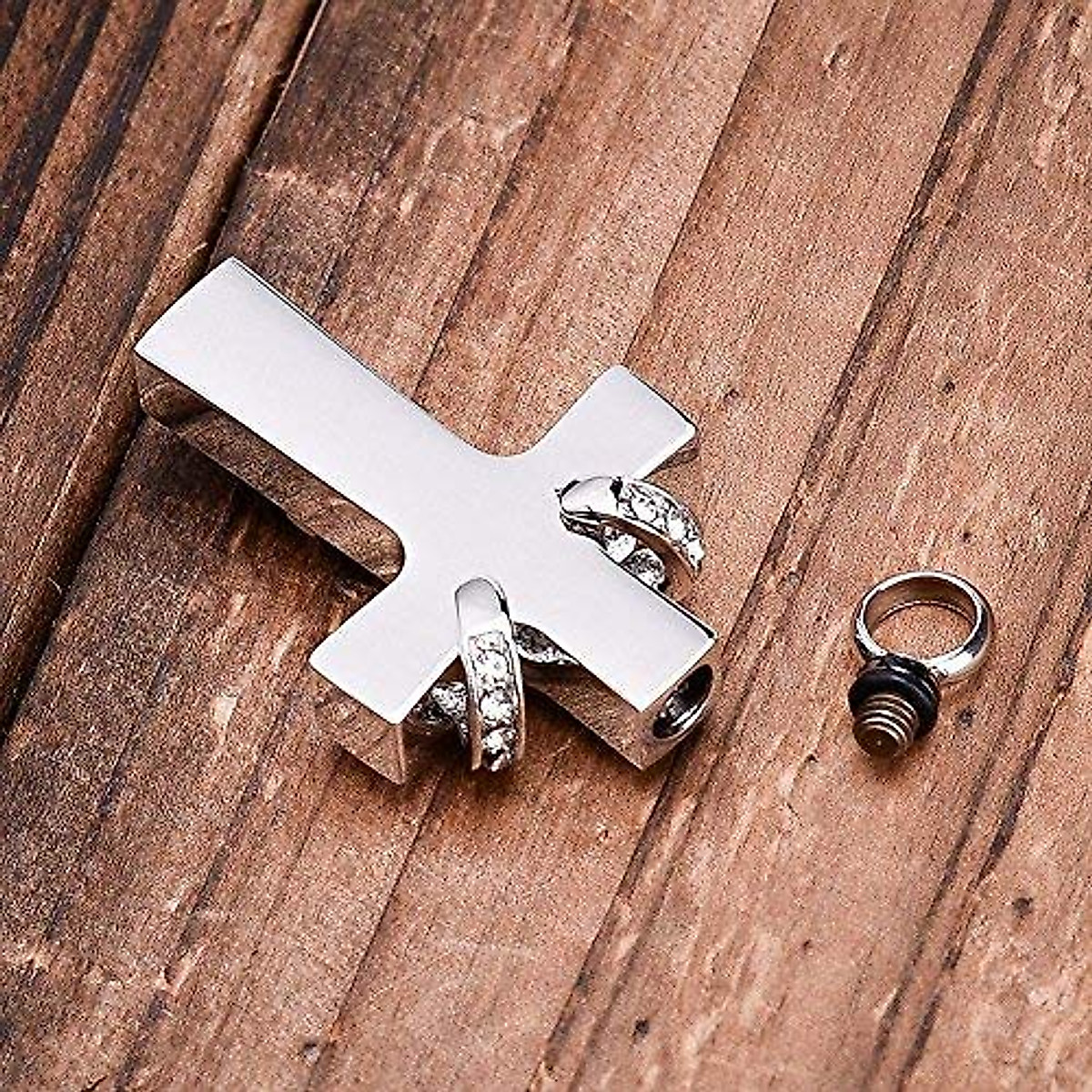 MEMORIALU Cross Mom Urn Necklaces for Ashes Cremation Crucifix Keepsake Memorial Women Stainless Steel Pendant Necklace