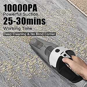 SEALON SY01 Cordless Handheld Vacuum, Hand held Vacuum Cleaner with LED Lights, Large Dirt Bowl, 4 Attachments,10000PA Strong Suction for Home & Car Use, Black