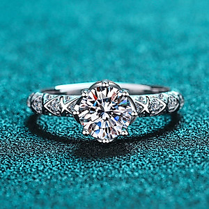 yoalincy 1 Carat Six Prong Solitaire Moissanite Ring, Wedding band 925 Sterling Silver with 18K Gold Plated Lab Created Simulated Round Diamond Ring, Promise Wedding Rings