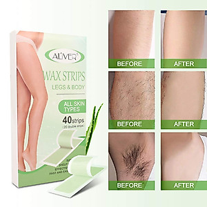 40 Wax Strips for Hair Removal, Hair Removal Pads for Women Legs Body Arms Underarm Eyebrow Bikini - Natural Green Wax Strips