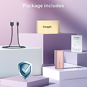 EnergyQC Portable Charger, 10000mAh Portable Phone Power Bank External Battery Pack Compatible with iPhone 13/12/11/X Samsung S10 Google LG iPad and More-Rose Gold