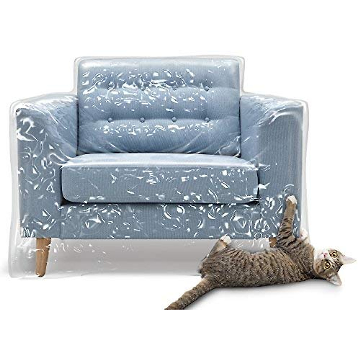 Plastic Recliner Armchair Cover for Pets | Cat Scratching Protector Clawing Deterrent | Heavy Duty Thick Clear Vinyl Chair Slipcover | Waterproof Plastic Furniture Covers for Storage and Moving