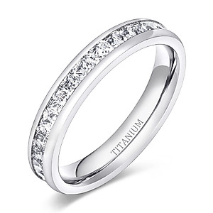 TIGRADE 4mm Women Titanium Engagement Ring Cubic Zirconia Eternity Wedding Band Size 3 to 13.5 (4MM-Square CZ, 8)