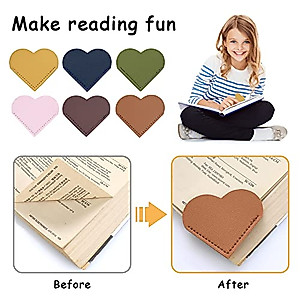 TIESOME 6Pcs Leather Heart Bookmark, Cute Bookmarks Heart Page Corner Handmade Book Marks Leather Reading Accessories for Women Kids Reading Lovers