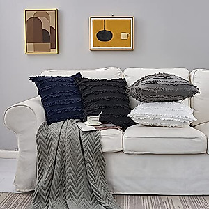 Longhui bedding Black Throw Pillow Covers for Couch Sofa Bed, Cotton Linen Decorative Pillows Cushion Covers, 18 x 18 inches, Set of 2, No Inserts