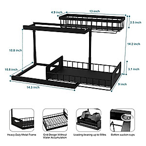 Under Sink Organizers and Storage, Double Sliding Pull Out cabinet organizer for Bathroom Organization and Storage 2 Tier Kitchen Sink Organizer Under Cabinet Storage Organizer with Slide Drawers