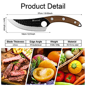 Howashin 6 Inch Viking Knife High Carbon Chef Knife Hand Forged Kitchen Knife Meat Butcher Ergonomic Handle With Sharpener and Christmas Gift Box