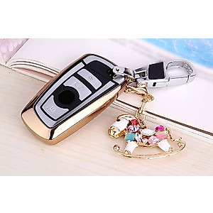 Xotic Tech Gold Soft TPU Key Fob Shell Skin Cover, Compatible with BMW 1 2 3 5 6 7 Series X1 X3 X4 X5 X6 M Models GT3 GT5 F12 F20 F21 F22 F25 F30 F31 GT3 GT5 Z4 Smart Keyless Entry Key