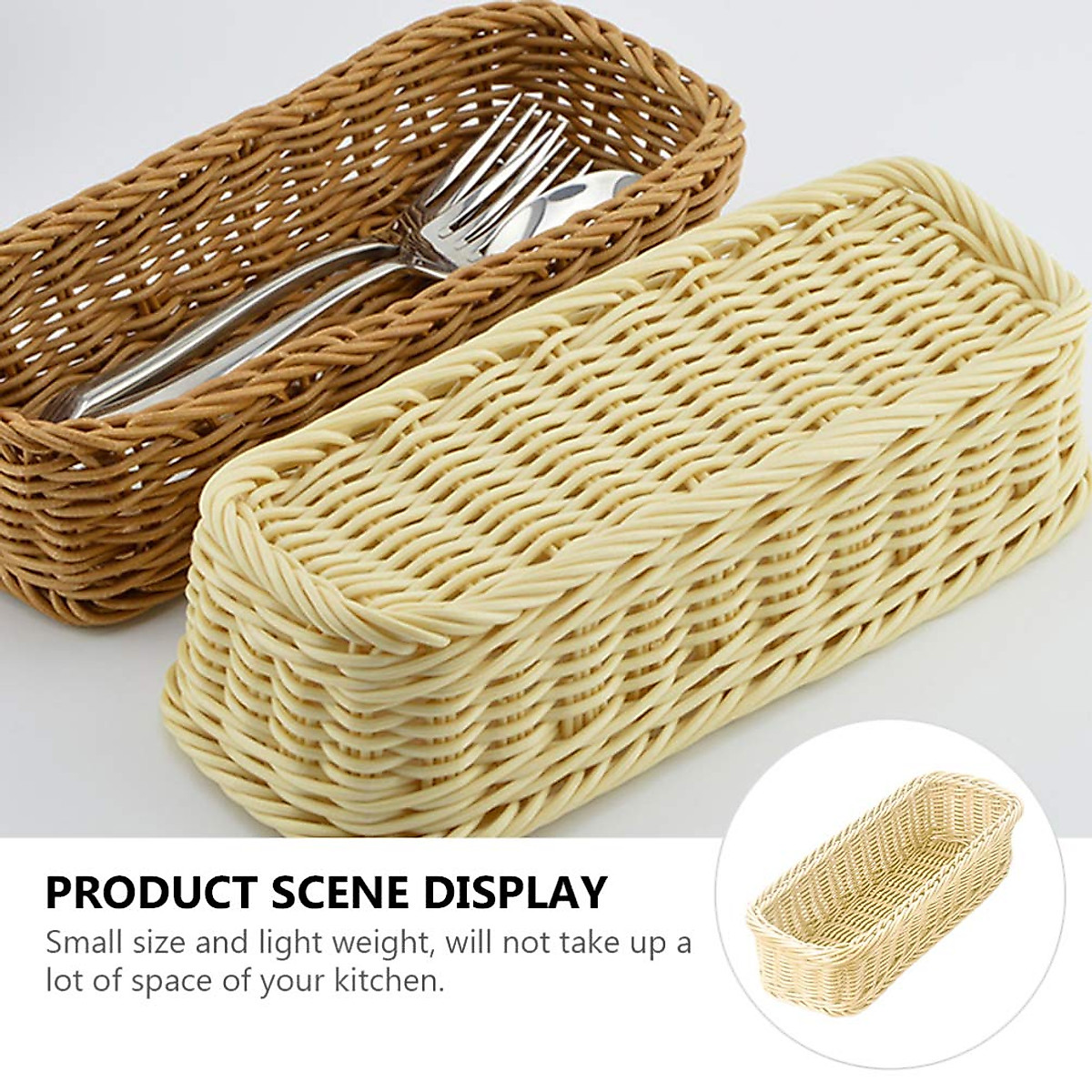 DOITOOL Plastic Woven Storage Basket, Kitchen Cutlery Holder Stand Silverware Basket Square Tableware Organizer for Kitchen, Dinning Table and Restaurant, 30X13X7CM