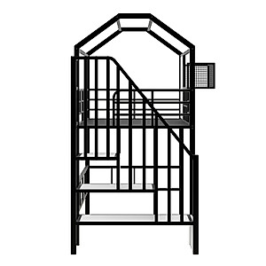 THINK 30 Metal Loft Bed with roof Design and a Storage Box, Twin, Black