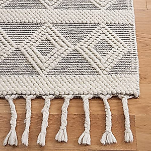 Safavieh Natura Collection Accent Rug - 4' x 6', Ivory & Black, Handmade Flat Weave Moroccan Boho Rustic Braided Tassel Wool, Ideal for High Traffic Areas in Entryway, Living Room, Bedroom (NAT307A)