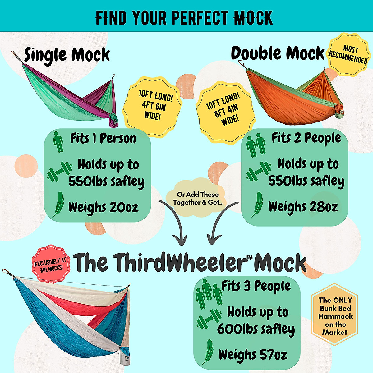 Mr. Mocks Camping Hammocks | Single Double and Bunk Bed Backpacking Hammock | Featherlite Outdoorsman Survival | hammok hamick hamock | (Wild Turkey, Single)