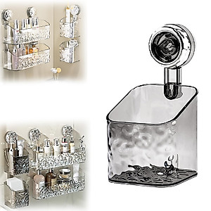 Generic Androf Acrylic Transparent Shower Storage,Raidley Easymount Bathroom Storage Shelf - No Drilling Required,Suction Cup Wall Mounted Style Glacier Pattern Suction Cup Shelf (Transparent,Small)