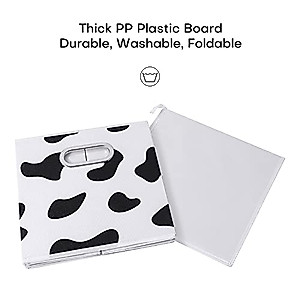 ANMINY 4PCS Storage Cubes Set Cow Print Large Cotton Linen Storage Bins Boxes Baskets with Handles PP Plastic Board Foldable Desktop Closet Shelf Organizer Container for Home Office - 11"x 11"x 11"