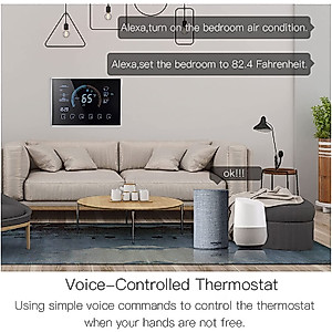 Creawonlas WiFi Thermostat for Home Heat Pump Suitable for Air and Ground Energy Heat Pumps, Programming Thermostat Voice Control Compatible with Alexa Google Home, C-Wire Adapter Included