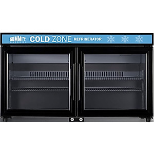 Summit Appliance SCR3502DLL Countertop Shallow Depth Single-Zone Commercial Refrigerator for Freestanding Use with French Glass Doors, Black Cabinet, Front Locks, and LED Lighting
