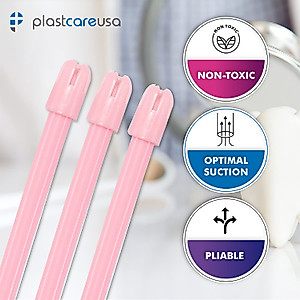 1000 Dental Saliva Ejectors Disposable - Medical Grade Latex Free Evacuation Suction Tips - Flexible Pink Tube with Pink Tip (10 Bags of 100) by PlastCare USA