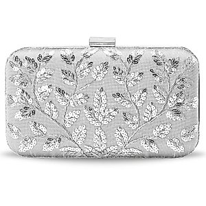 Aheli Indian Clutch Purses for Women Wedding Handmade Evening Handbags Party Bridal Clutch, Silver