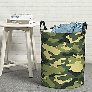 Gbuzozie Camouflage Print Round Laundry Hamper Green Camo Storage Basket Toys Clothes Organizer Bin For Home Bathroom Bedroom Dorm Nursery, 38l