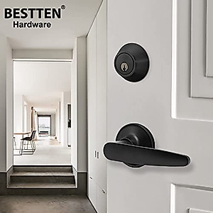 [3 Pack] BESTTEN Keyed Alike Deadbolt, Single Cylinder Door Lock with Same Key, 9 Keys Included, Matte Black Finish