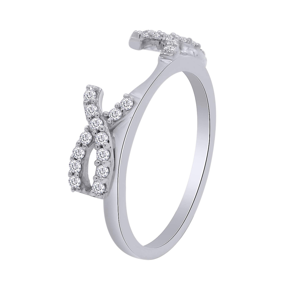 0.38 Carat Round White Cubic Zirconia Infinity Enhancer Guard Ring 14K White Gold Over Sterling Silver Ring Size- 5.5