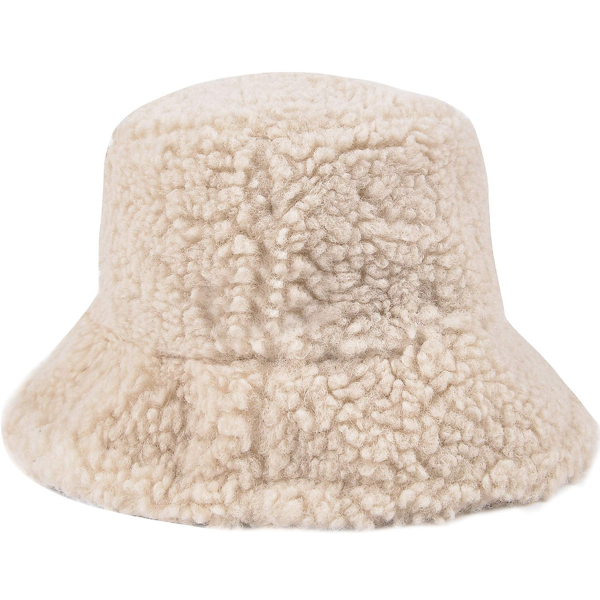 ChezAbbey Faux Fur Bucket Hat, Fuzzy Furry Winter Warm Fisherman Cap, Fluffy Teddy Sherpa Clothe Hats for Women Men Girls Beige