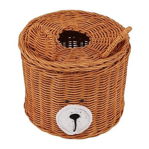 Atyhao Cute Bear Tissue Box Cover Rattan Holder with Lid, Round Easy Maintenance Dispenser, Versatile Decor, Photography Prop for Kids Rooms, Tables