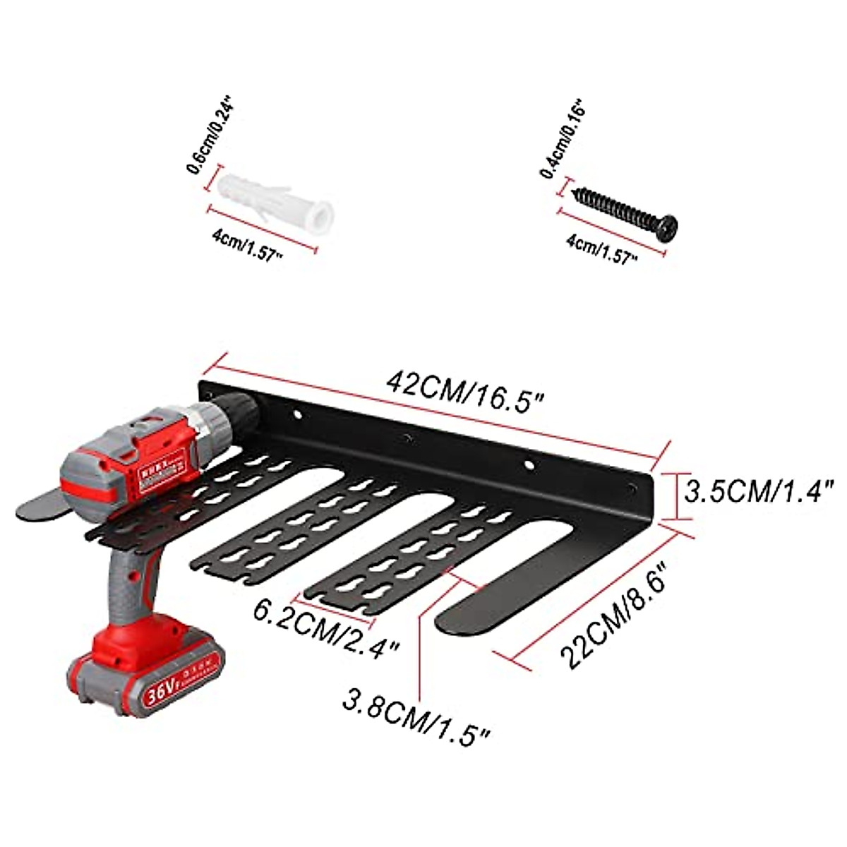 GOHIKING Garage Organization, Drill Hanger Wall Mount, Heavy Duty Power Tool Organizer that Support 4 Electric Drills and Batteries, for Garage, Home, Workshop, Shed