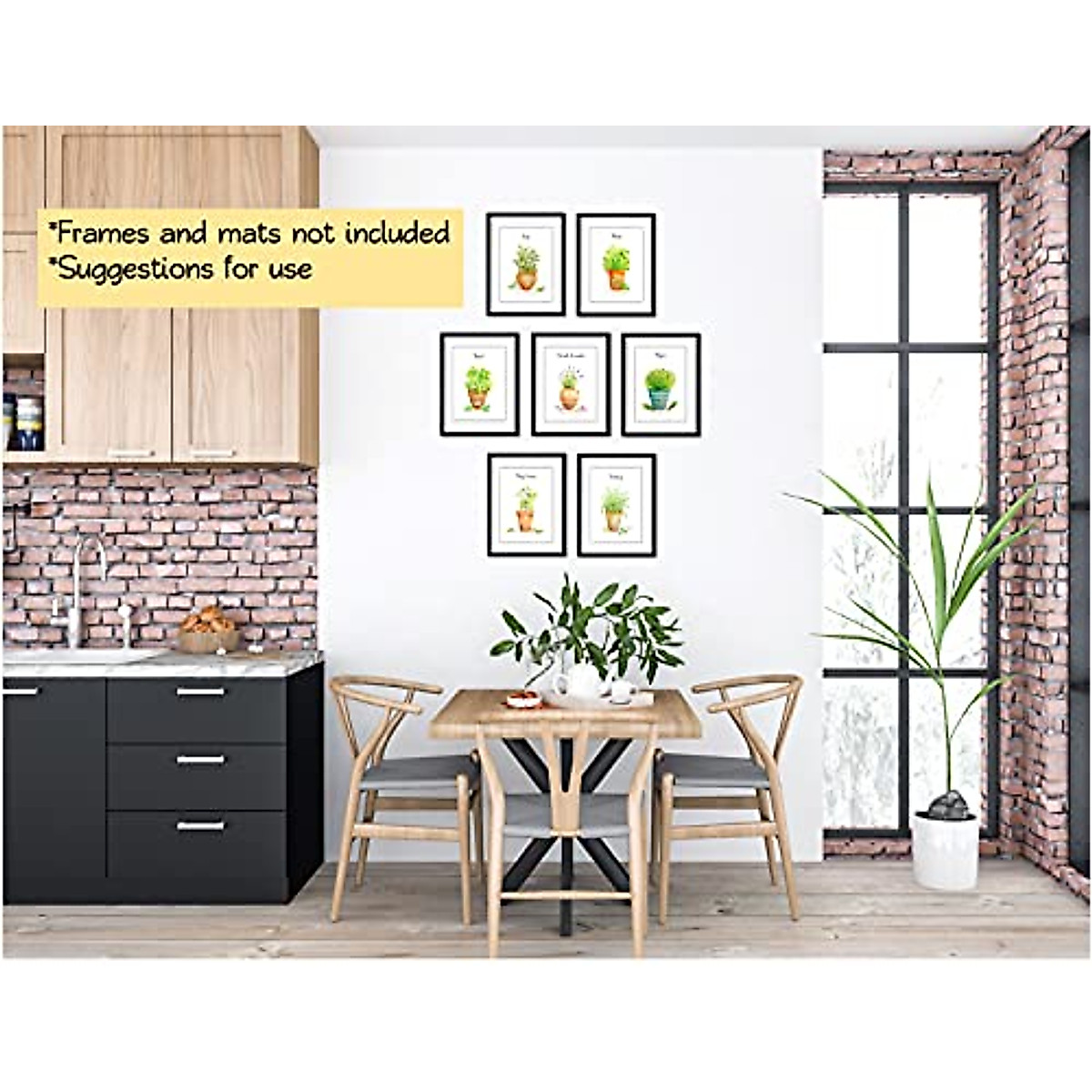 Kitchen Wall Art - Herbs Prints in Pots (Set of 7) - Farmhouse Decor - Unframed Botanical Prints (5x7)