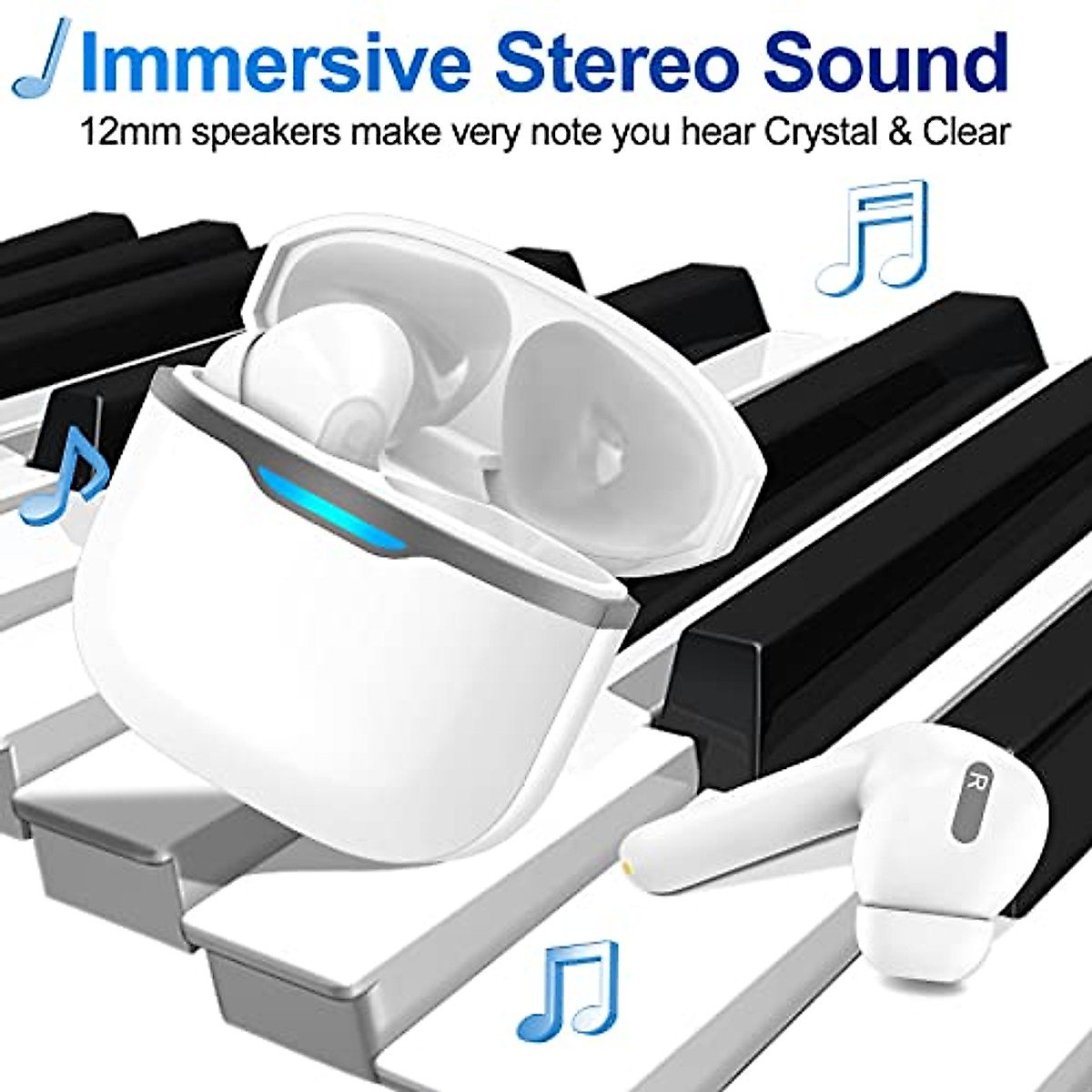 kurdene P30 Upgraded Wireless Earbuds Bluetooth 5.3 Immersive Deep Bass Hi-Fi Stereo Sound Built-in Mic with Environmental Noise Canceling Lightweight Earphones for iOS, Android, Workout