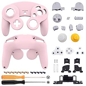 eXtremeRate Cherry Blossoms Pink Faceplate Backplate for Nintendo Gamecube Controller, Soft Touch Replacement Housing Shell Cover w/Buttons for Nintendo Gamecube Controller - Controller NOT Included