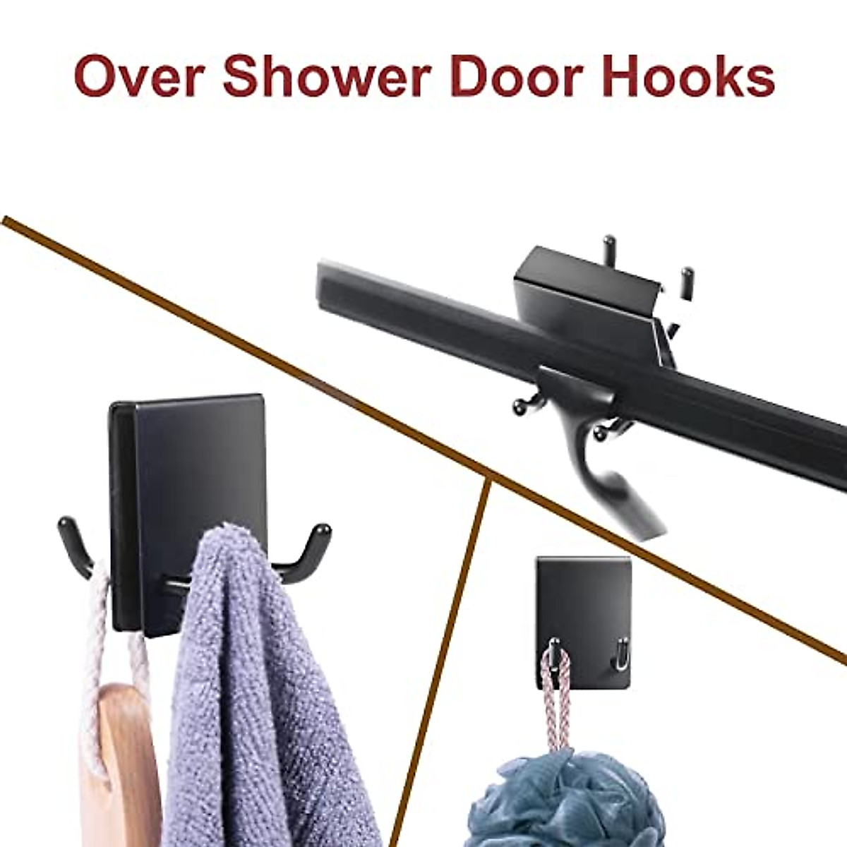 Holensun Towel Hooks Over Shower Door 0.32-0.39in Frameless Glass Hanger for Bathroom Matte Nickel Razor Squeegee Loofah Robe Holder 2 Pack (Black)