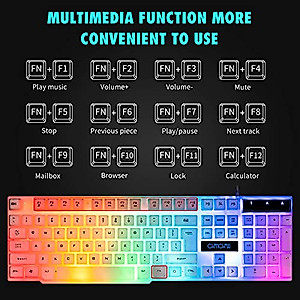 CHONCHOW LED Keyboard &Mouse Combo Ambient Lighting RGB Rainbow Color Backlight Retro Gaming Key Board Mouse set 3200DPI 6 Button compatible with PS4/PS5 Xbox one PC imac