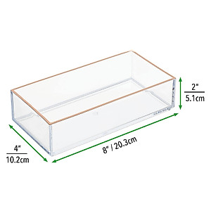 mDesign Plastic Beauty Organizer Bin for Bathroom Drawers, Vanity, or Countertops, Storage for Makeup Brushes, Palettes, Blush, Concealers, or Hair Ties, Lumiere Collection, 6 Pack, Clear/Rose Gold