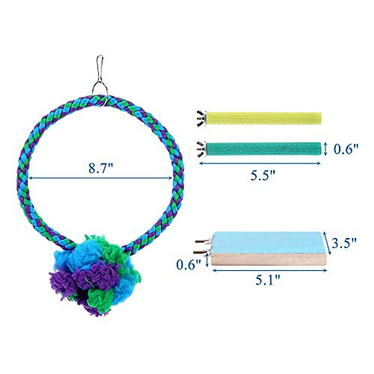 Mogoko 4 Pcs Bird Paw Grinding Perches Kit, Wooden Parrot Nail Grinding Stick and Rope Swing Toys for Parakeets Cockatiels, Conures, Macaws, Love Birds, Finches