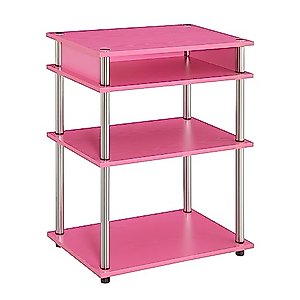 Convenience Concepts Designs2Go Tools Shelves 23.75"-Contemporary Modern Storage Printer Stand for Office Organization, Pink/Chrome
