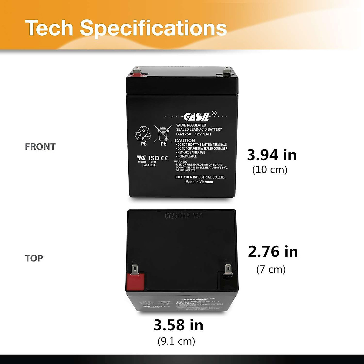 Casil 12V 5Ah Battery SLA AGM VRLA Rechargeable Replacement for Alarms, Security, Garage Door Openers for Chamberlain, Genie, Liftmaster, Craftsman, Workhorse