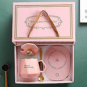 Coffee Warmer for Desk, with Mug Set. Cup Warmer Tea Warmer, Electric Beverage Warmer, Drink Warmer for Cocoa, Tea, Milk (Pink)