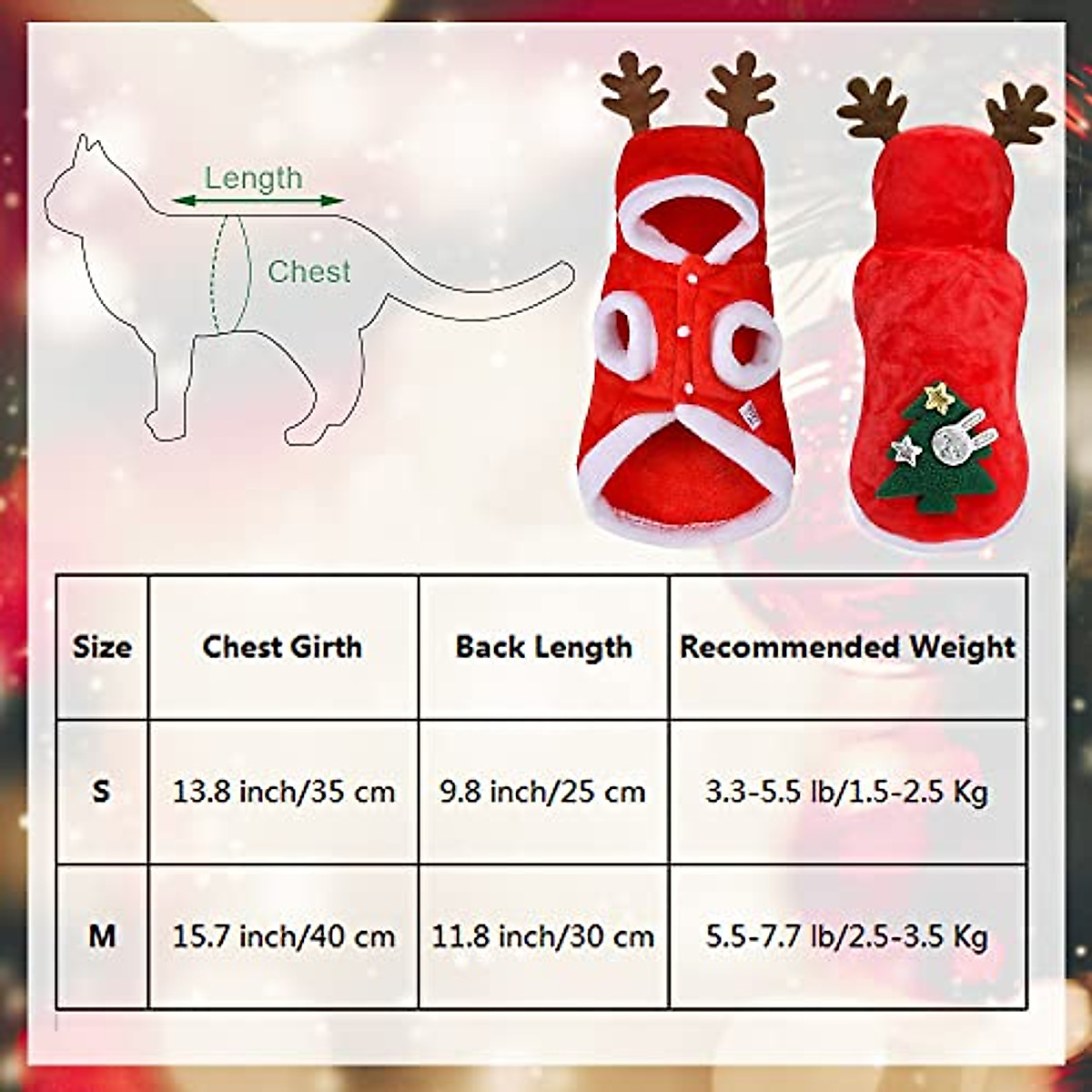 Dog Christmas Costume Antlers Dog Dresses Red Pet Hoodie with Buttons Rabbit Star Christmas Tree Cat Christmas Holiday Outfit Velvet Pet Fall Winter Clothes Pet Costumes for Small Medium Dogs Cats (M)