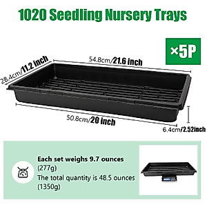 RooTrimmer Plant Growing Nursery, Standard 1020 Trays Plastic Sturdy Farmer Self Seedling Tray for Microgreens Indoor Nursery Pots Transplantation (5-Pack, 21.6"×11.2", 2.52" Deep, no Holes)