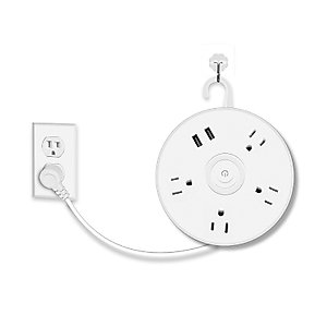 Retractable Power Strip, QWOZUEO 5 Ft Extension Cord, Power Strip Surge Protector with 4 Outlet 2 USB Ports and Hook, 2000 Joules USB Wall Charger, Portable Travel Power Strip for Home, Office, Hotels