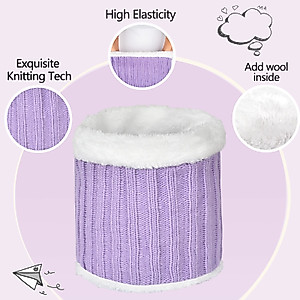 Kids Winter Knit Beanie Hat Scarf and Gloves Set for Girls Boys Warm Thick Fleece Lined Thermal Purple Skull Cap Mittens Infinity Scarf Neck Warmer with Pompom for 6-10 Years Old Baby Toddler Children