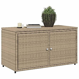 ULUYYUC Patio Storage Cabinet, Storage Box Storage Locker Outdoor Storage Box Garden Box Suitable for Kitchen Adults Outside Patio Beige 43.3"x21.7"x23.8" Poly Rattan