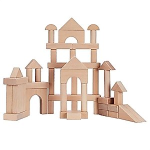 Amazon Basics Solid Wood Standard Unit Building Blocks with Carry Bag - Set of 70, Natural